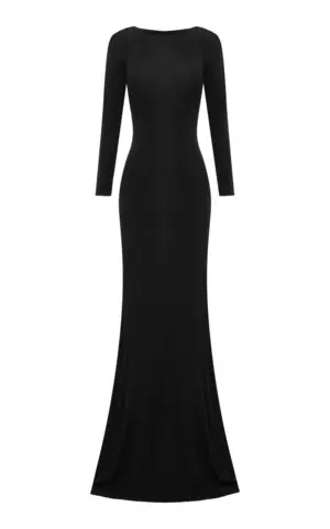 Alex Perry Long Sleeve Open Back Gown In Dry Jersey