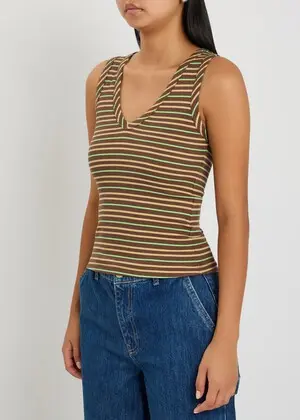 DAMSON MADDER Arlea Striped Ribbed V-neck Cotton-blend Tank - Multicoloured