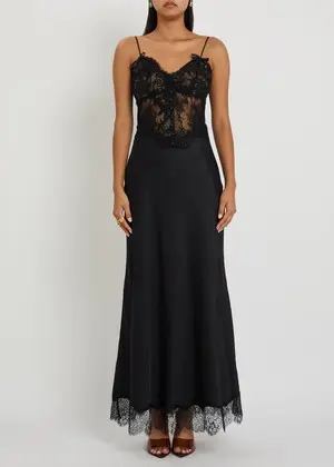 SELF-PORTRAIT Lace And Satin Midi Dress