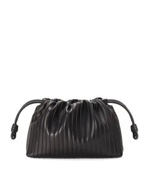 Loewe Medium Pleated Leather Flamenco Bag - Black