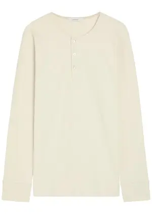LEMAIRE Ribbed Cotton And Linen-blend Henley T-shirt - Off White