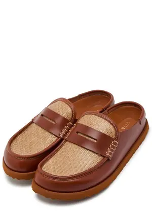 BIRKENSTOCK Naples Raffia And Leather Loafers - Camel