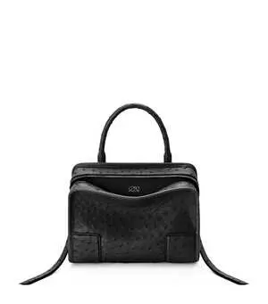 Loewe Small Ostrich Leather Amazona 180 Top-handle Bag - Black