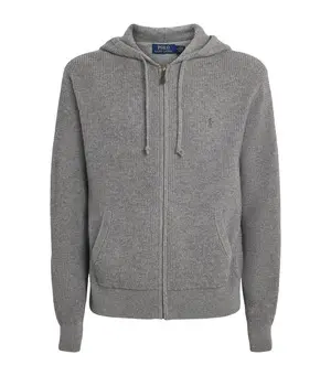 Polo Ralph Lauren Wool-cotton Waffle-knit Zip-up Hoodie - Grey