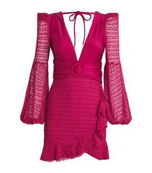 PatBO Crochet-trim Plunge-neck Mini Dress