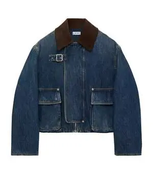 Loewe Denim-suede Cropped Parka - Navy