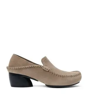 Loewe Leather Oval Heeled Loafers 45 - Brown