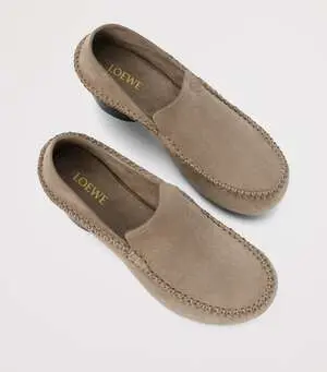 Loewe Leather Oval Heeled Loafers 45