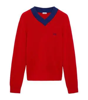 Loewe Cotton-wool V-neck Sweater - Red