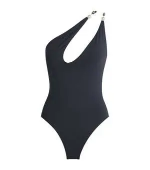 MORE NOIR Embellished One-shoulder Swimsuit - Black