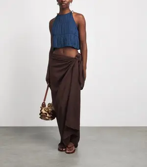 MORE NOIR Cotton-silk Ruched Lea Sleeveless Top