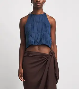 MORE NOIR Cotton-silk Ruched Lea Sleeveless Top