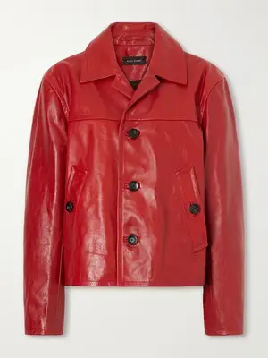 WALES BONNER Kamala Leather Biker Jacket - Red