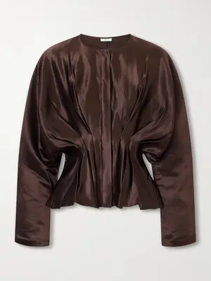 JOSEPH Eris Gathered Linen And Silk-blend Blouse - Brown