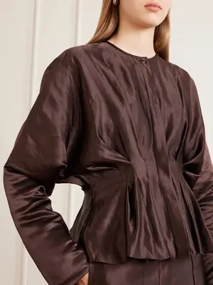 JOSEPH Eris Gathered Linen And Silk-blend Blouse