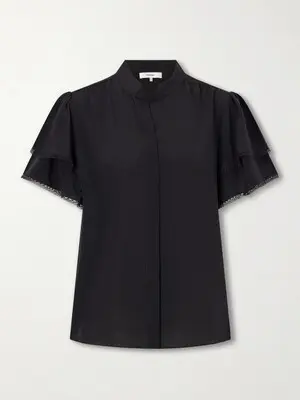 FRAME Arcadia Lace-trimmed Silk Blouse - Black