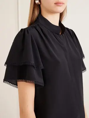 FRAME Arcadia Lace-trimmed Silk Blouse