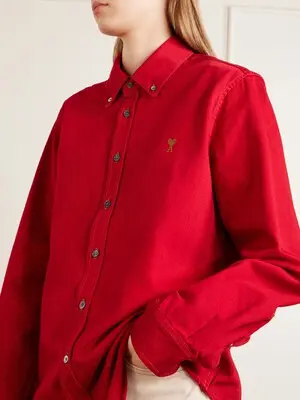 AMI Paris Cotton Twill Embroidered Logo Shirt