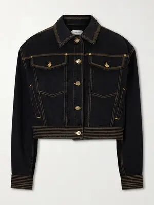 Versace Denim Jacket With Contrast Stitching - Black