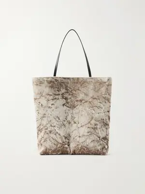 VALESQUE Thea Leather-trimmed Crushed-velvet Tote Bag - Brown