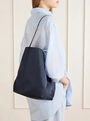 VALESQUE Bucket Leather-trimmed Satin-shell Tote
