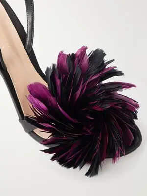 GIANVITO ROSSI 95 Feather-embellished Satin Sandals