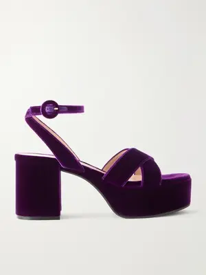 GIANVITO ROSSI 35 Leather-trimmed Velvet Sandals - Purple
