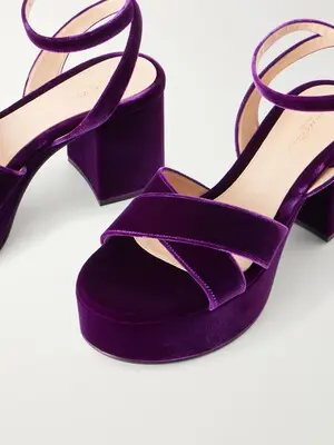 GIANVITO ROSSI 35 Leather-trimmed Velvet Sandals