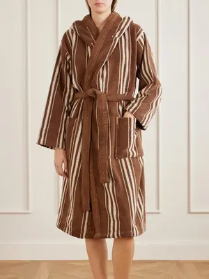 AUTUMN SONATA Charlotte Striped Cotton-terry Robe