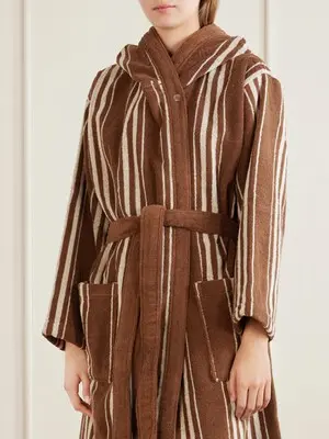 AUTUMN SONATA Charlotte Striped Cotton-terry Robe
