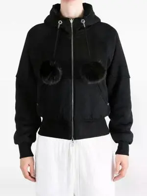 Moose Knuckles Oro Bunny Pom-pom Zip-up Reversible Hoodie - Black