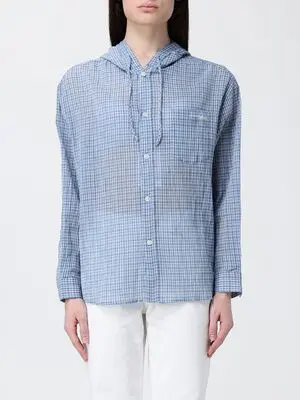 DUNST Check Cotton Hooded Shirt - Blue