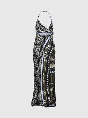 Emilio Pucci Ethnic Print Silk-blend Sheath Long Dress With Halter Neck