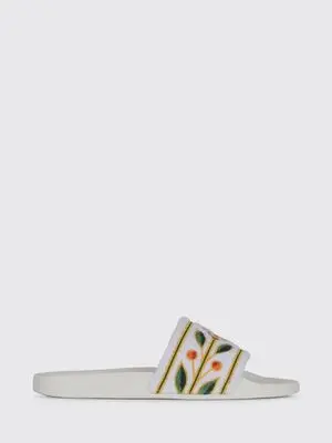 Casablanca Floral Embroidered Cotton Terry Pool Slides With Logo - White