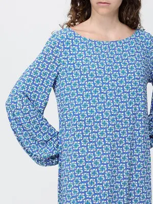 Malìparmi Boat Neck Floral Print Long Sleeve Tunic In Viscose Jersey - Blue