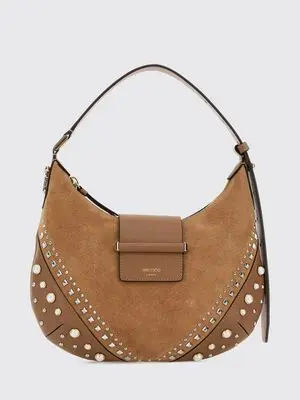 JIMMY CHOO Bar Hobo Suede Bag With Studs - Coffee