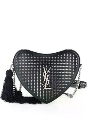 Saint Laurent Love Heart Tassel Chain Bag Studded Leather Small Shoulder Bag - Black