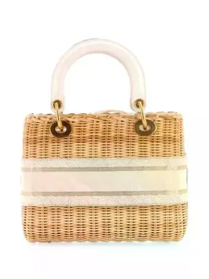 Dior Lady Bag Wicker And Oblique Canvas Medium Tote Bag - Neutrals