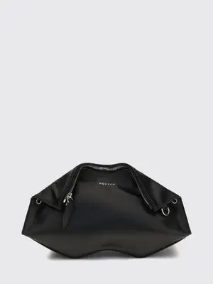 Alexander McQueen Manta Asymmetrical Clutch In Smooth Calfskin With Metal Ring Detail - Black