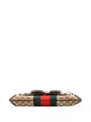Gucci Horsebit Web Chain Gg Canvas Large Clutch Bag - Brown