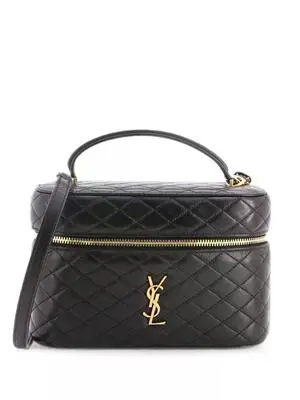 Saint Laurent Gaby Zip Around Vanity Bag Quilted Leather Mini Satchel - Black