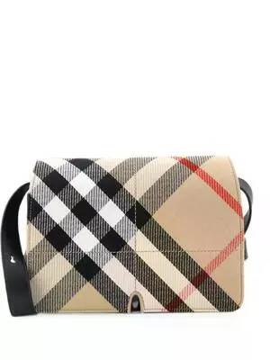 Burberry Snip Shoulder Bag Check Jacquard With Leather Crossbody Bag - Brown