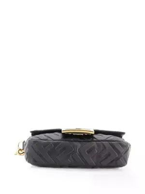 Fendi Baguette Nm Bag Zucca Embossed Leather Mini Crossbody Bag - Black