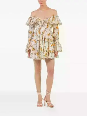 Agua Bendita Floral Print Off-the-shoulder Mini Dress