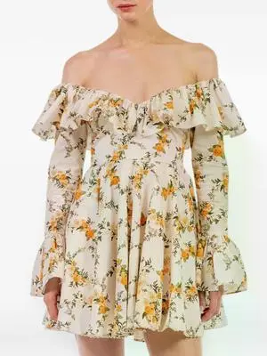 Agua Bendita Floral Print Off-the-shoulder Mini Dress