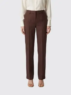 ERMANNO FIRENZE Linen Straight Fit Trousers - Brown