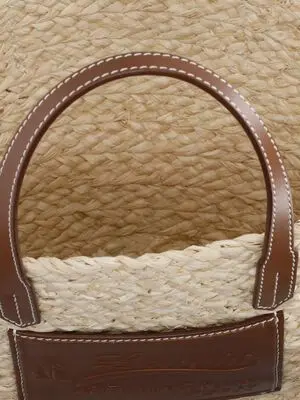 LANVIN Catch Woven Raffia Handbag With Leather Handles