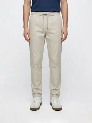 PT TORINO Slim Fit Cotton Blend Trousers With Drawstring - White