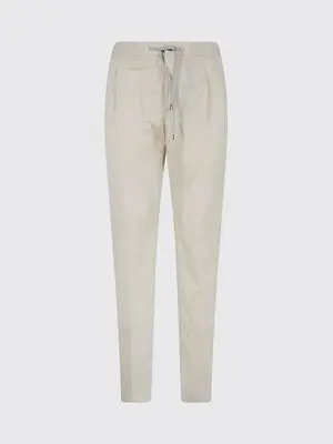 PT TORINO Slim Fit Cotton Blend Trousers With Drawstring - White
