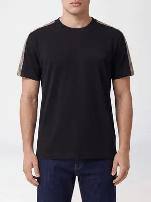 Burberry Cotton Crewneck T-shirt With Side Bands And Equestrian Knight Logo - Black